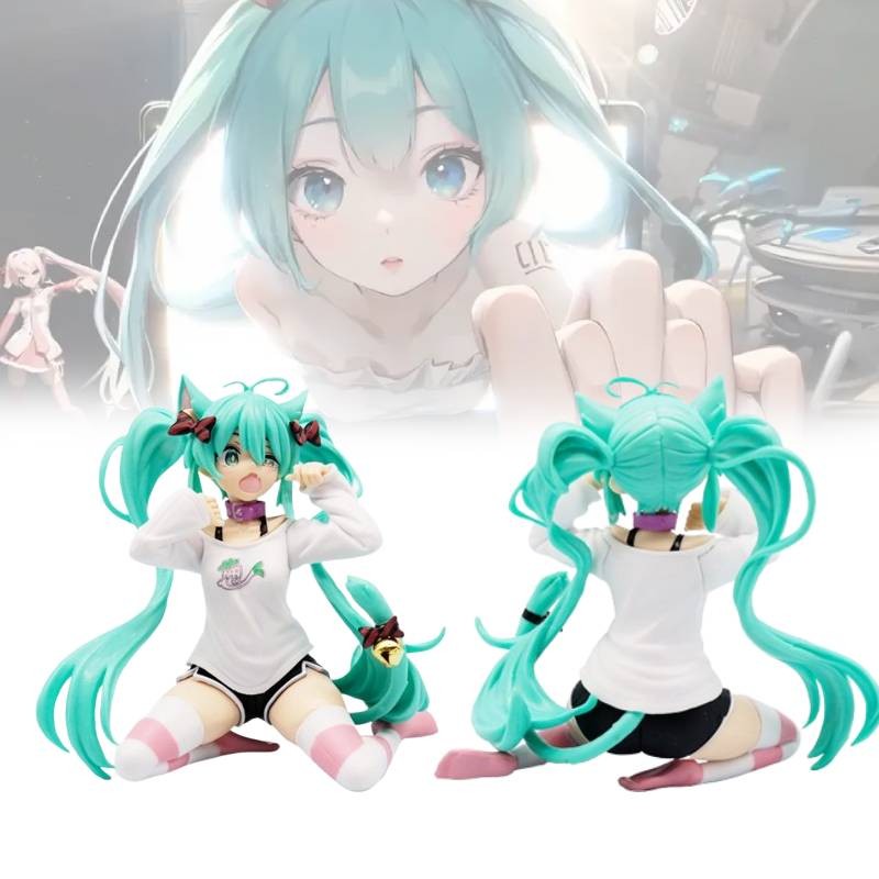 Enchanting Hatsune Miku Cat Ear Sitting Pvc Figure Sweet Blue Pajama ...