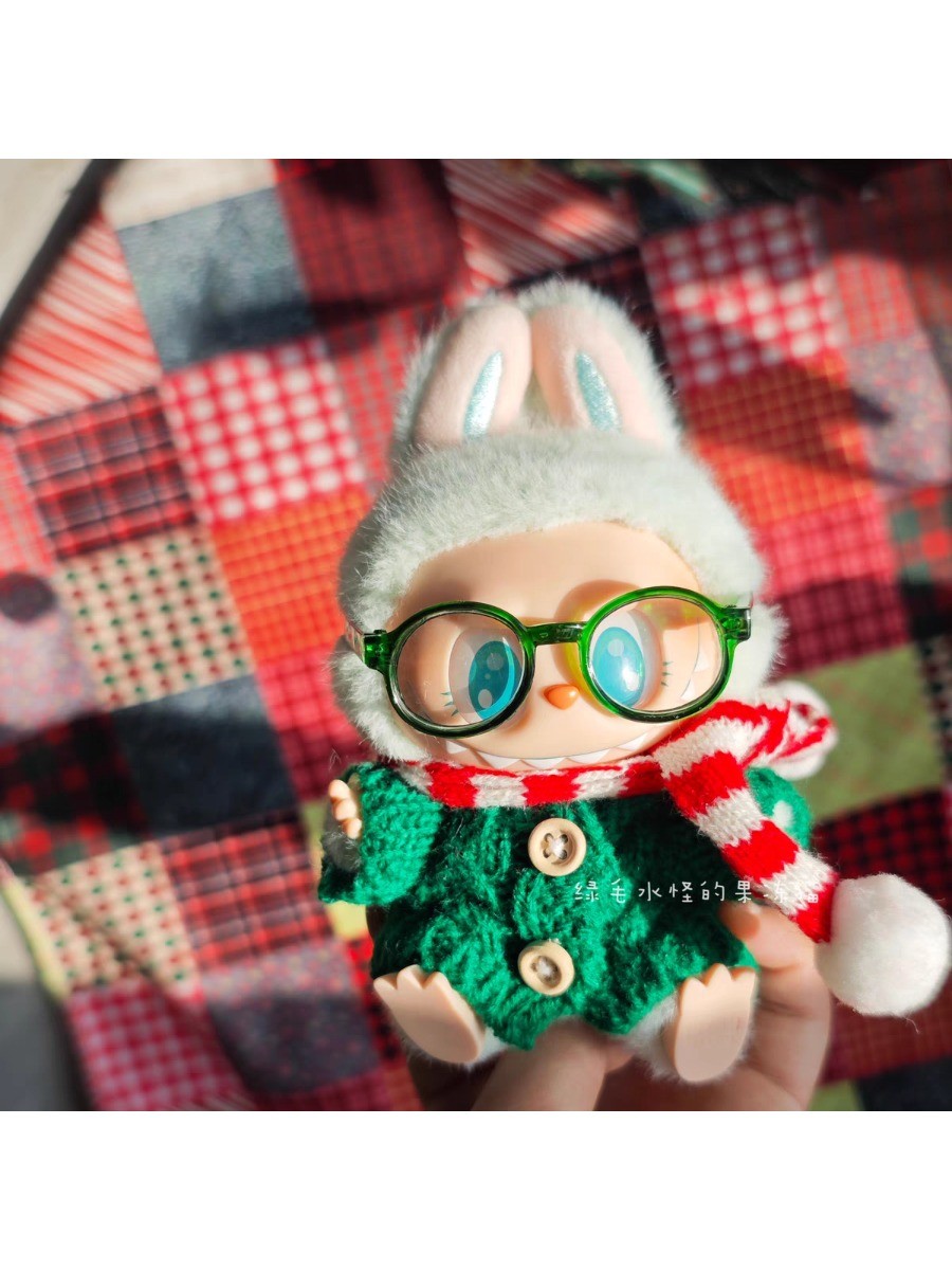 Labubu Outfit For 15cm Labubu Clothes Green Button Sweater Dark Green ...
