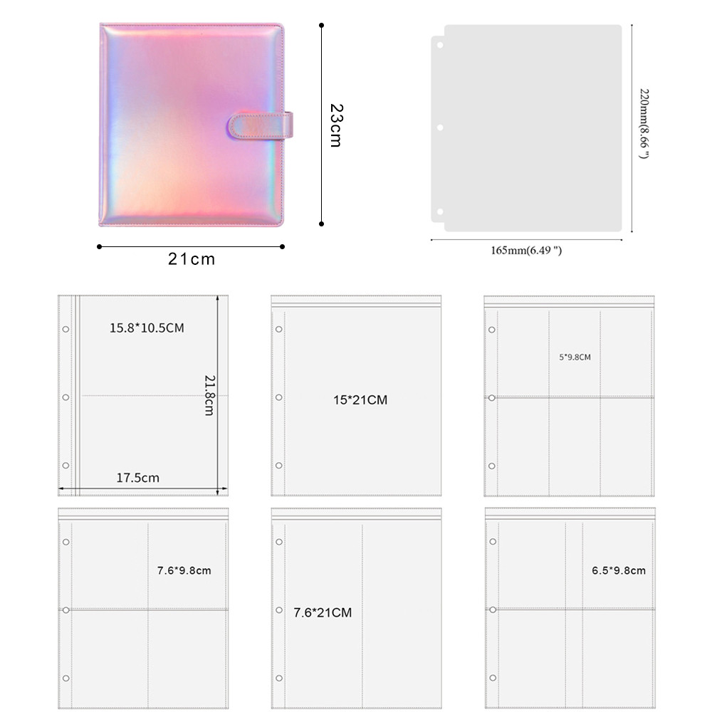 A5 3-ring D-shaped Magnetic Buckle Laser Mirror Binder Photo Album ...