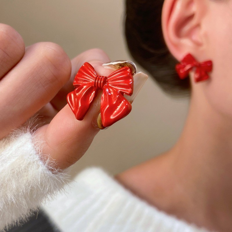 Anchorage Red Bow Earring Female 2025 New Gift | Shopee Malaysia