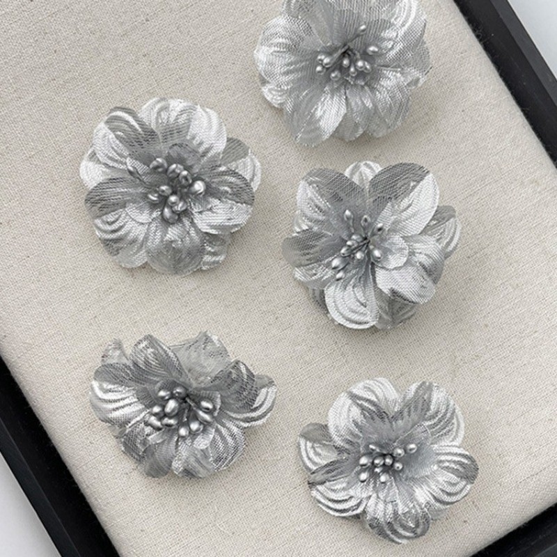 Elegant silver flower hairpin head lace clip side 2025 new silver ...
