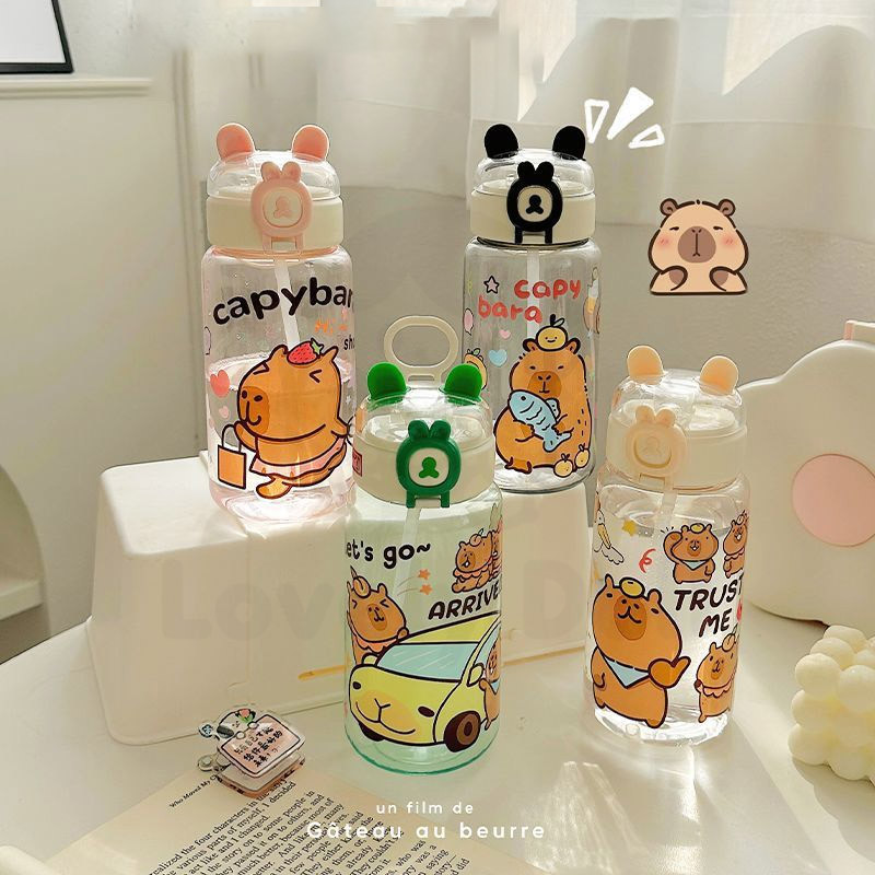 500ML Capybara Water Cup Plastic Cup with Straw Transparent Water ...
