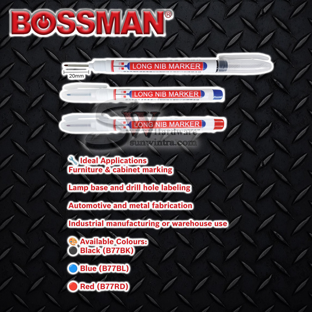 BOSSMAN HIGH QUALITY PREMIUM MARKER PEN WITH LONG NIB 20MM 72HOURS CAP ...