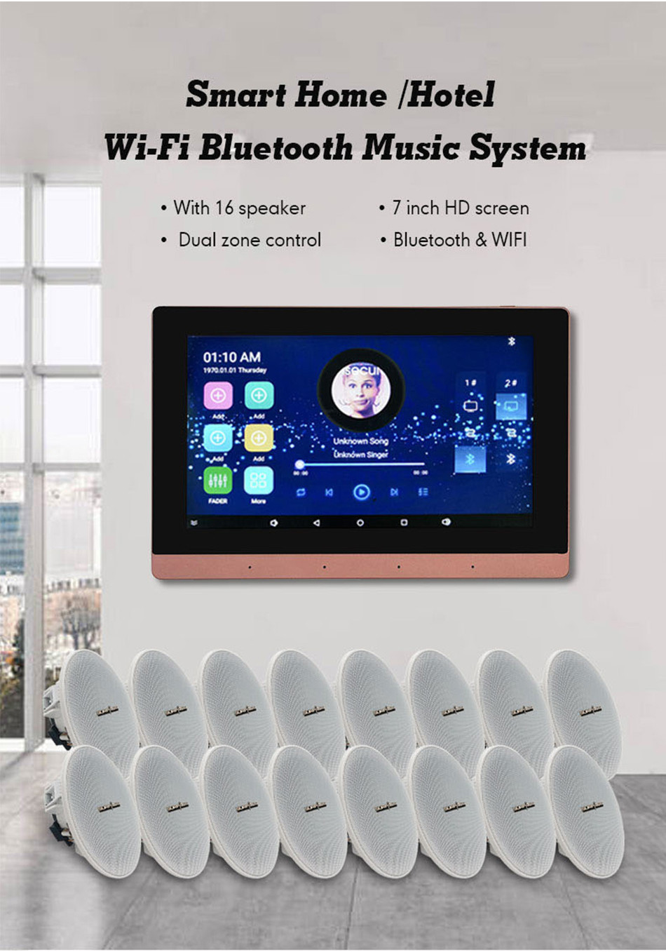 Touch Screen Bluetooth WiFi In Wall Android Amplifier Stereo PA Ceiling ...