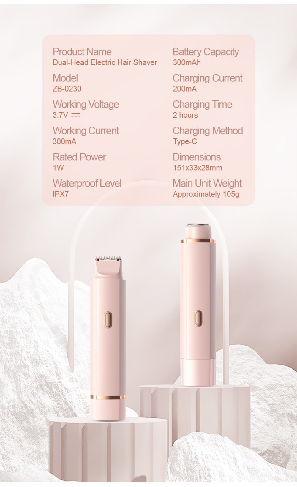 Hair Remover Women's Double Head Shaver Private Pubic Hair Trimmer ...