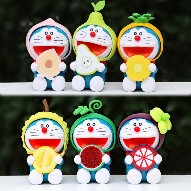 Colorful Delightful 6 Doraemon Inspired Peach And Durian Pvc Figurines ...