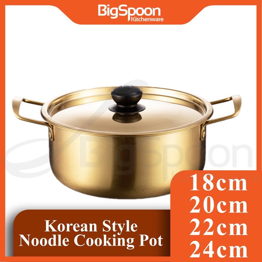 BIGSPOON Korean Style Gold Noodle Pot With Handle Soup Cooking Pot ...