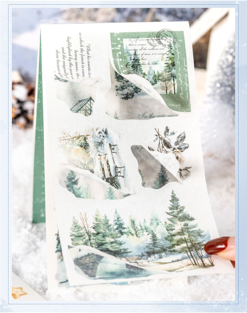 18Sheets Dual Material Walk Forest Sticker Book Winter Snow Collection ...