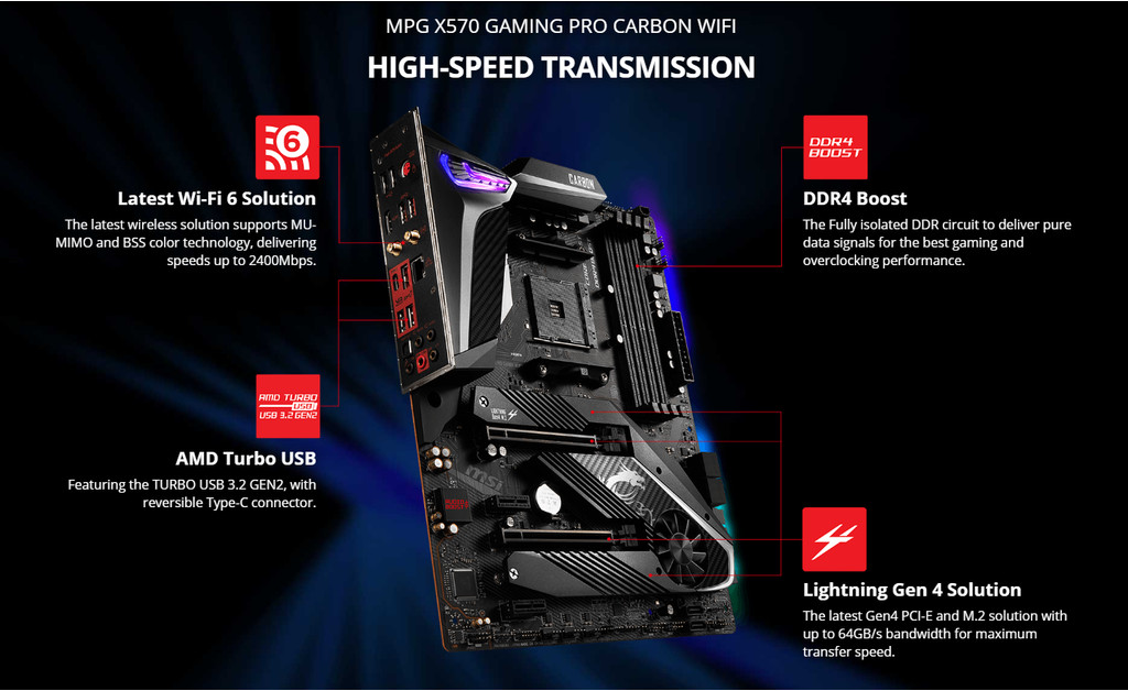 MSI MPG X570 GAMING PRO CARBON WIFI ATX AM4 MOTHERBOARD (3 YEARS ...