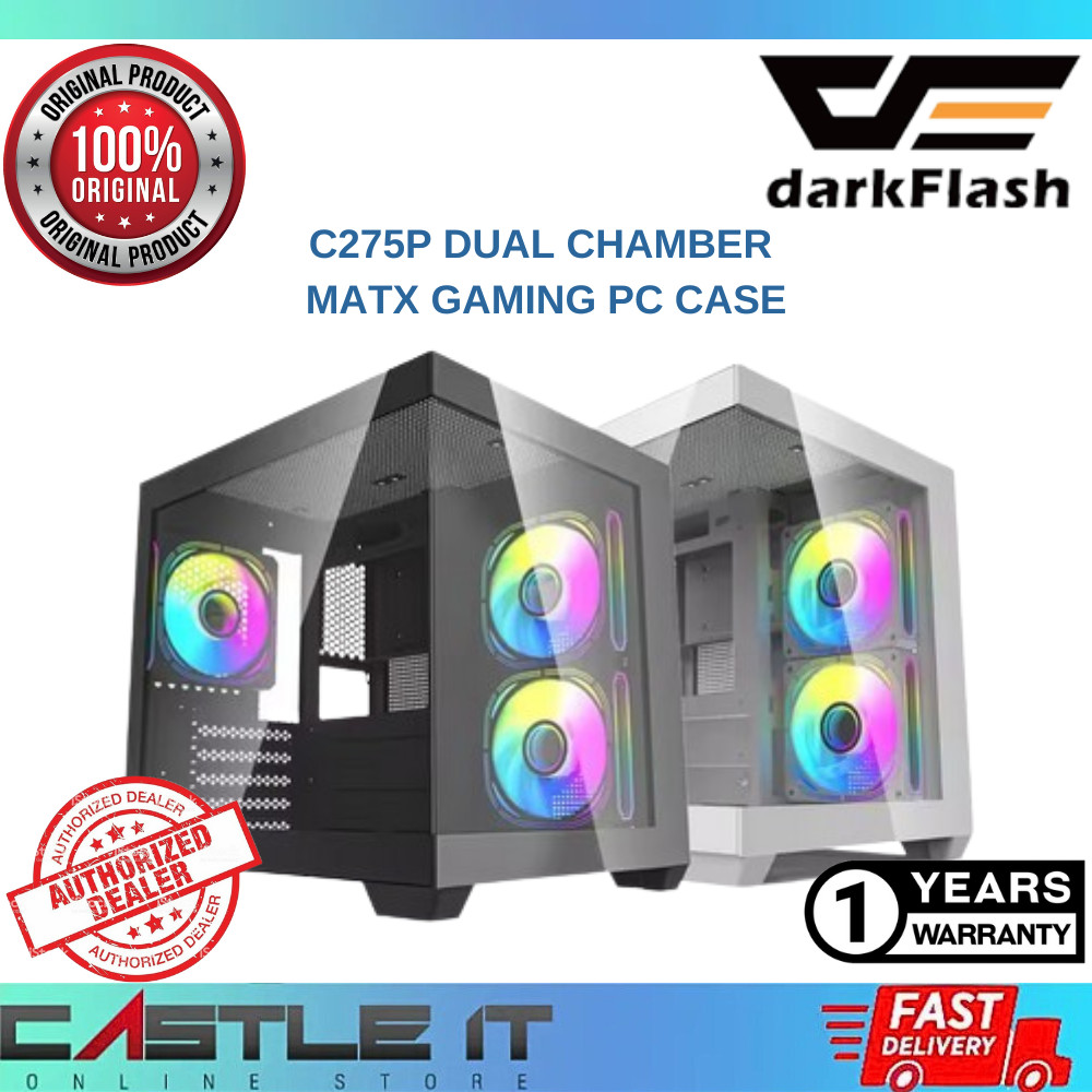 Aigo DarkFlash C275P Black White Dual Chamber M-ATX PC Casing Chassis ...