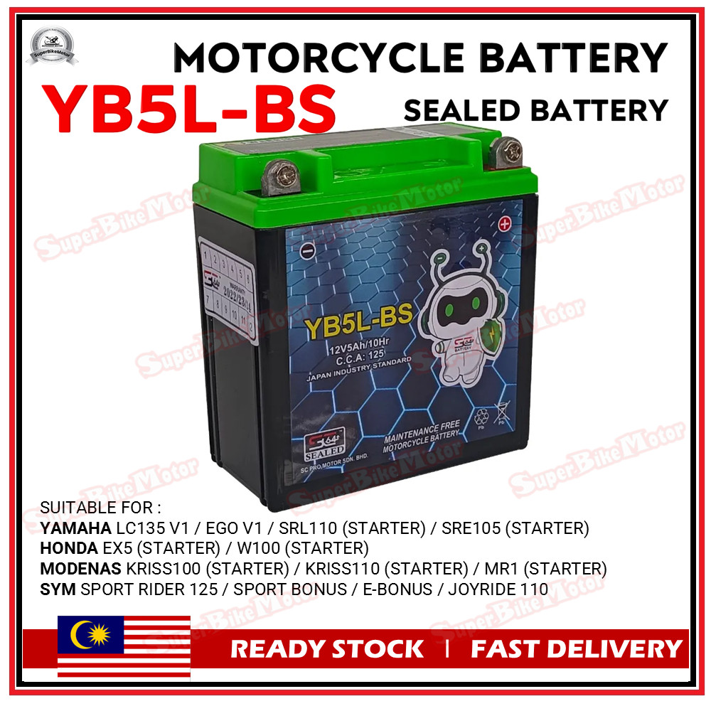 YB5L-BS SC64 Motorcycle SEALED Battery / Motorcycle Maintenance Free Battery - LC135 V1 / E ...