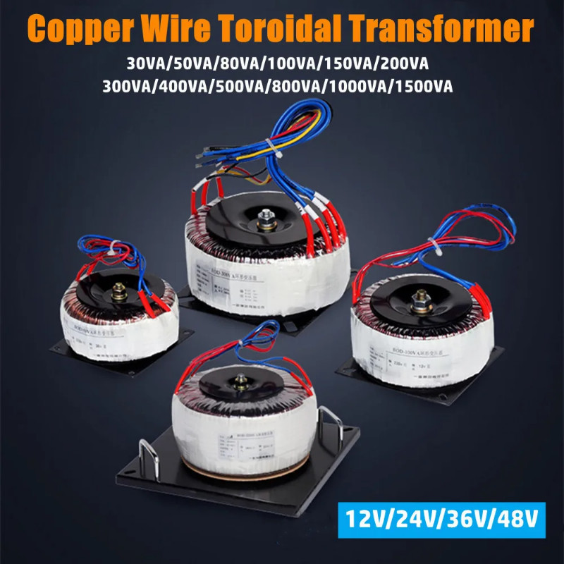 100% Copper Wire Ring Transformer 12V 24V 36V 48V Output Single Phase ...