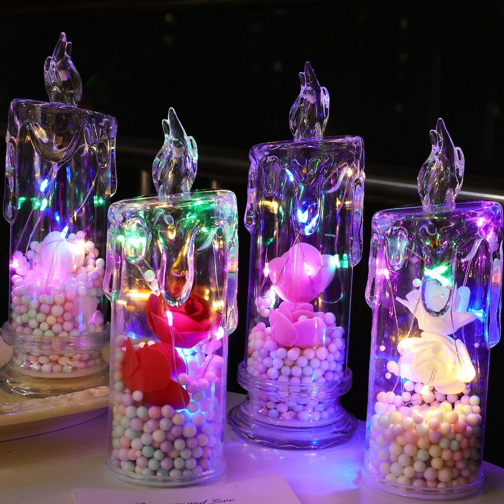 Button Battery Powered Simulated Rose LED Colorful Candle Lamp ...