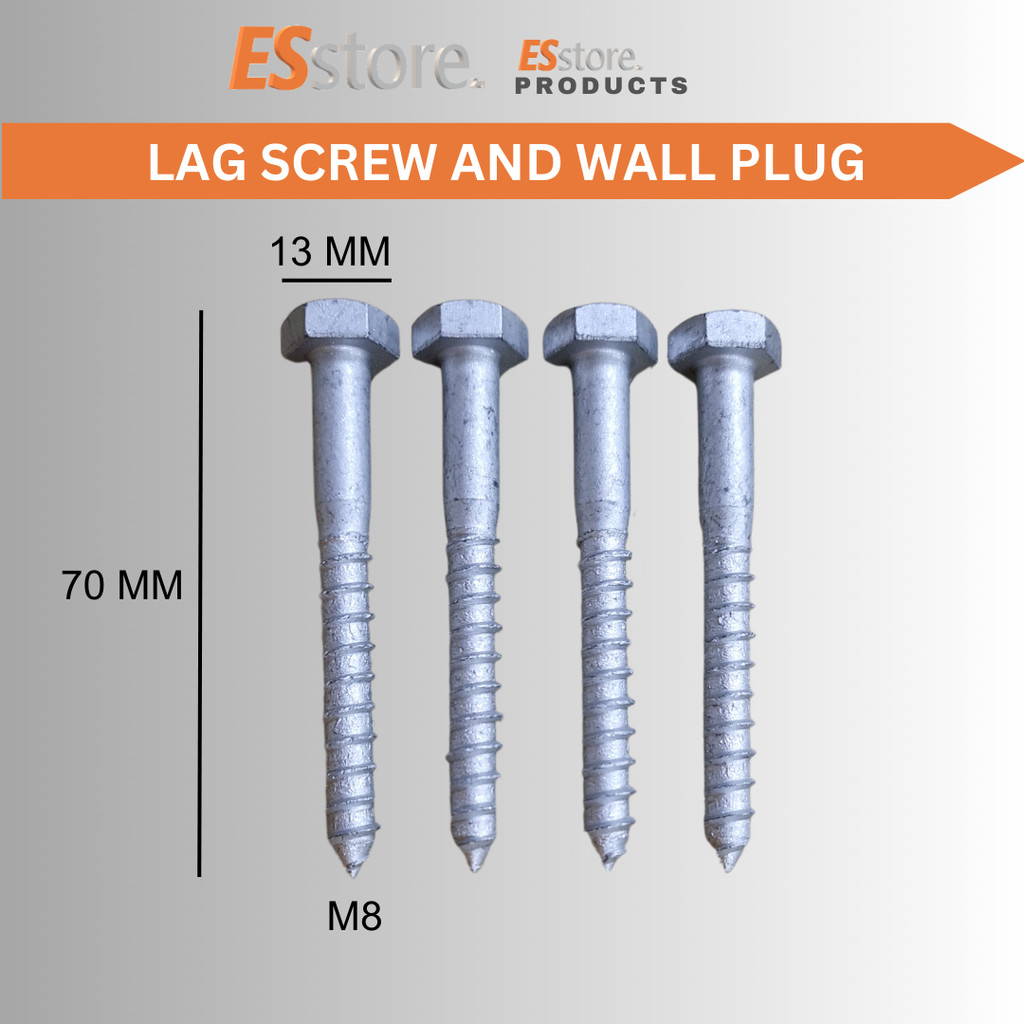 M8 X 70MM QUALITY BEST LAG SCREW AND WALL PLUG PACK/SKREW PACK+ PLAK ...