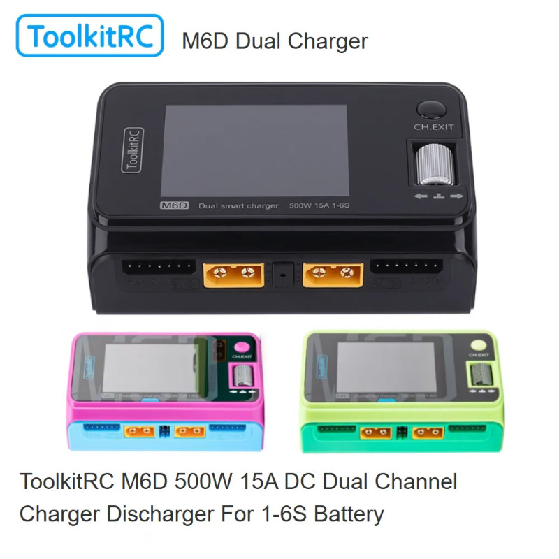 ToolkitRC M6D 500W 15A High Power DC Dual Smart Charger Discharger Battery Balance for 1-6S Lipo ...
