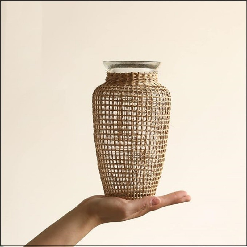 【PLAYFUL】Straw Glass Flower Vase Japanese Flower Pot | Shopee Malaysia
