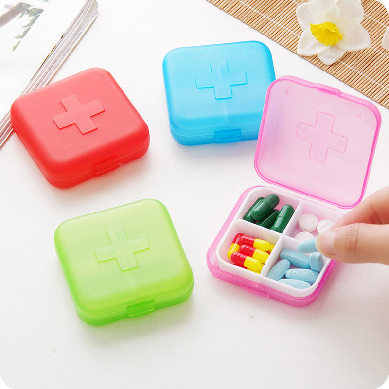 4 Grids Medicine Pill Box Case Portable Travel Compartment Mini Plastic ...