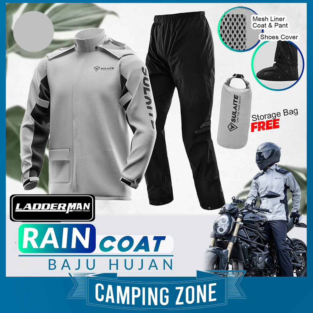 LADDERMAN Grey Rain Coat Baju Hujan Motor Perempuan Lelaki Waterproof ...