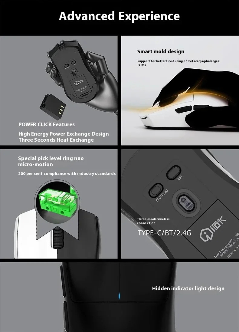 Irok HE3 PRO Wireless Mouse Three Mode PAW3395 Sensor 4K Rate of Return Lightweight Design HE3 ...