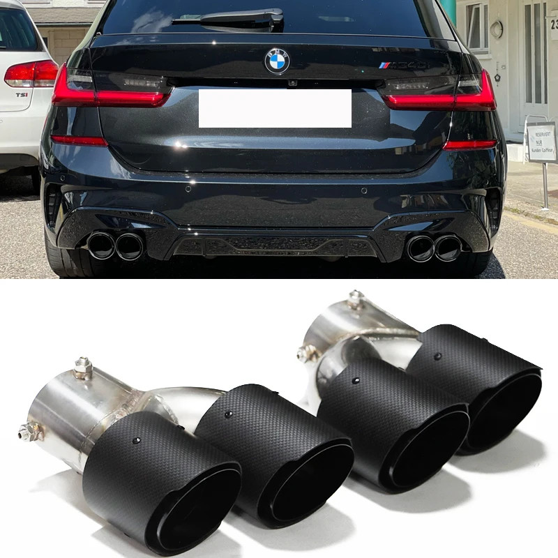 Car Exhaust Pipe Carbon Fiber Quad Exhaust Tip For BMW G20 G21 M340i ...