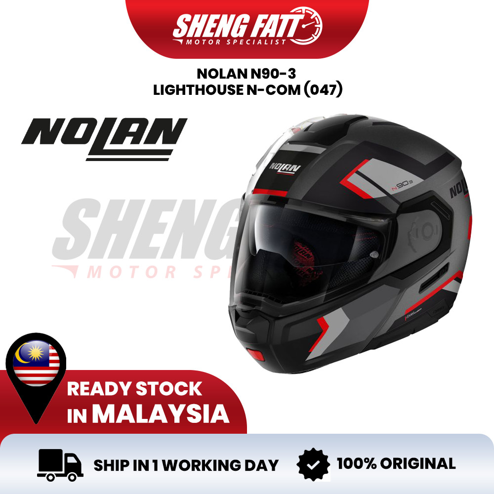 NOLAN N90-3 LIGHTHOUSE N-COM (047) Full Face Helmet Motor Topi Keledar Keselamatan Full Face ...