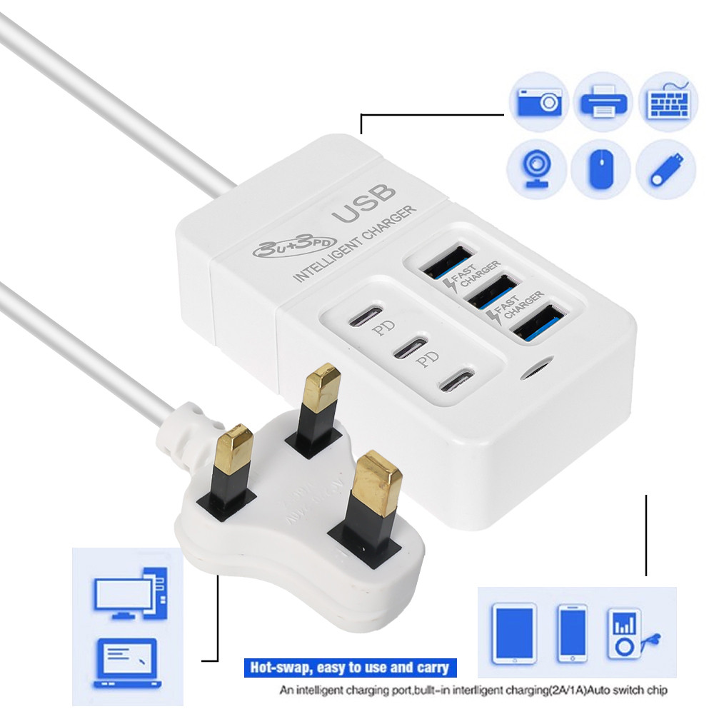 6Ports Multiport USB Charger 35W PD Type-C Mobile Phone Fast Charge ...