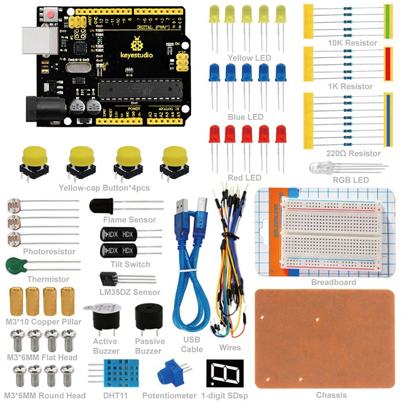 in stock Keyestudio DIY Electronics Basic Starter Kit Breadboard Kit,Jumper wires,Resistors ...