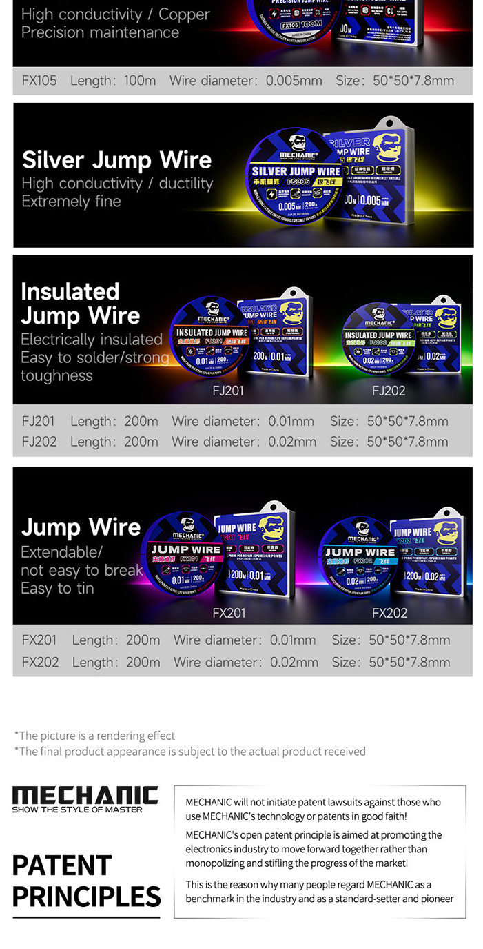 MECHANIC Jump Wires FX105 FS205 FJ201 FJ202 FX202 Extra-fine Silver ...
