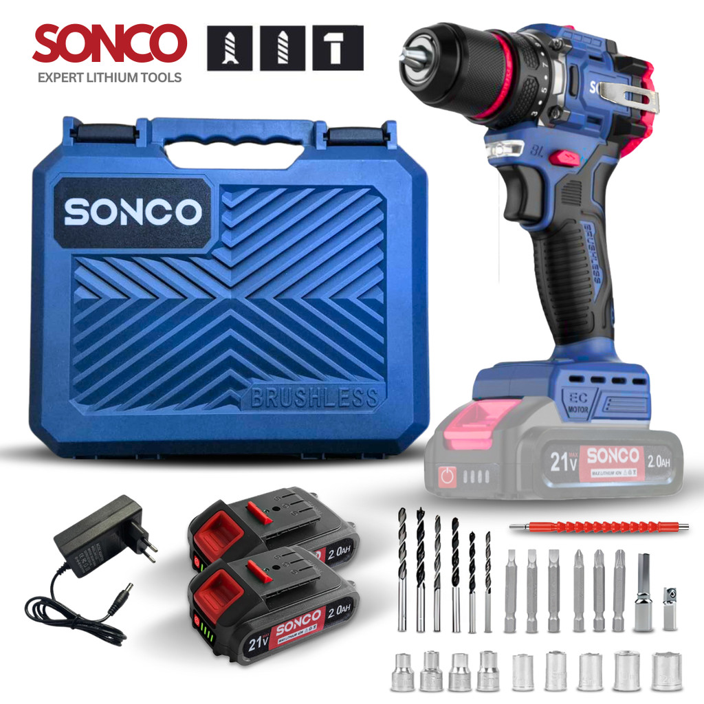 SONCO 2 Bateri Professional Drill Cordless Brushless Cordless Drill ...