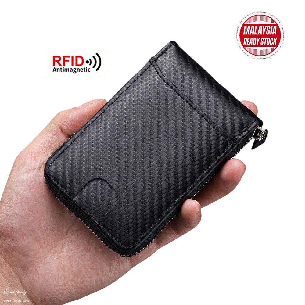 CARD HOLDER RFID ZIPPER CARBON FIBRE FOR MEN AND WOMEN MINI KAD HOLDER ...