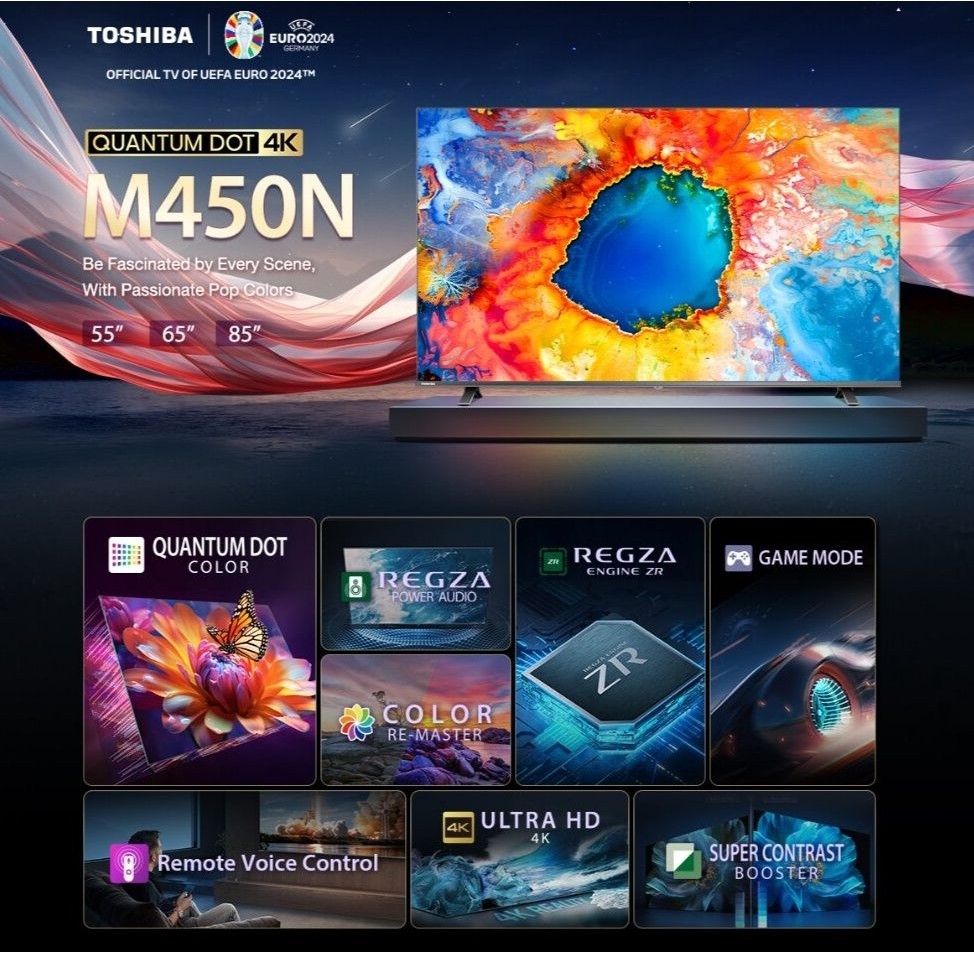 TOSHIBA 📺 65M450NP 65" TV Pintar QLED HDR10+ Dolby Vision Dolby Atmos ...