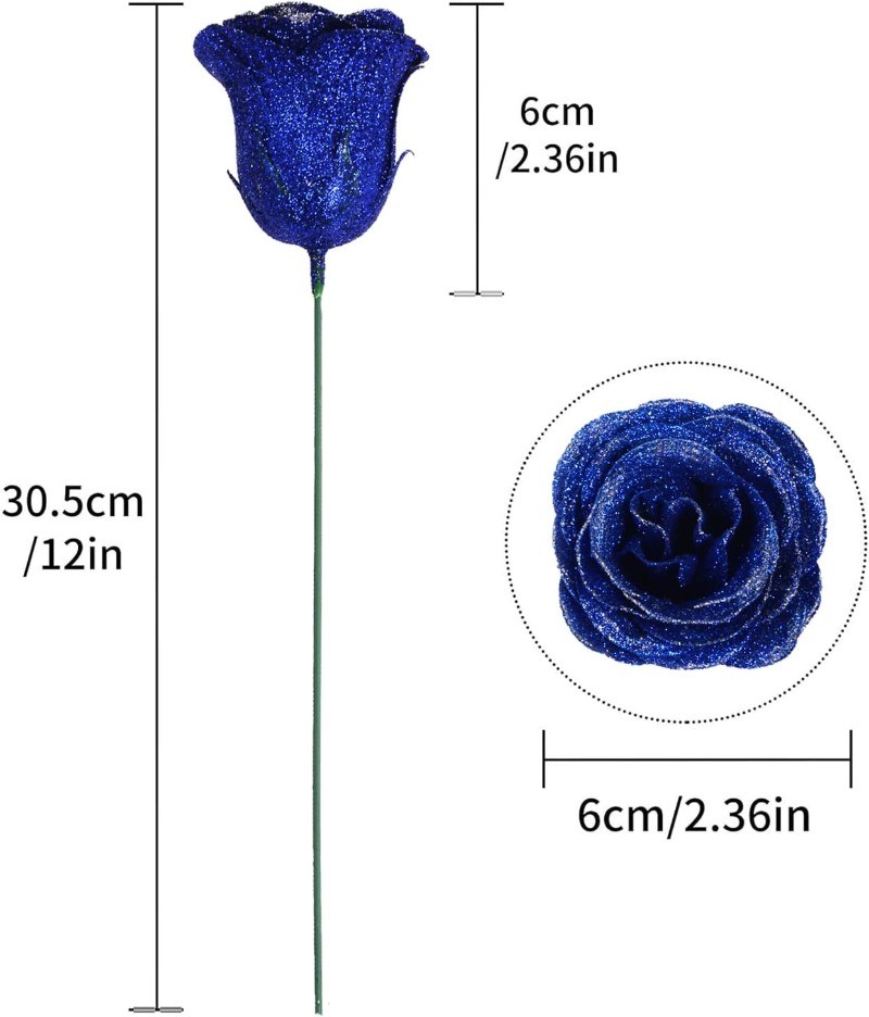 5/1PCS Blue Glitter Roses Artificial Flowers Fake Roses for Wedding ...