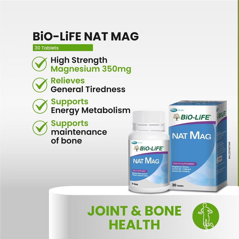 Bio-Life Nat Mag (30 tabs/2x30 tabs -Exp02/26) - (Magnesium, Vitamin B1 ...
