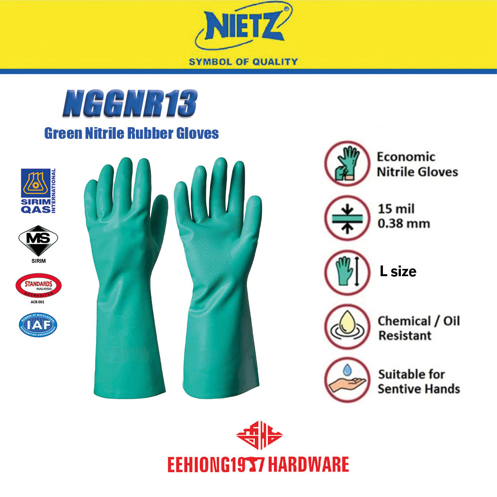 NIETZ NGGNR13 RUBBERREX L size Green Nitrile Rubber Gloves Sarung ...