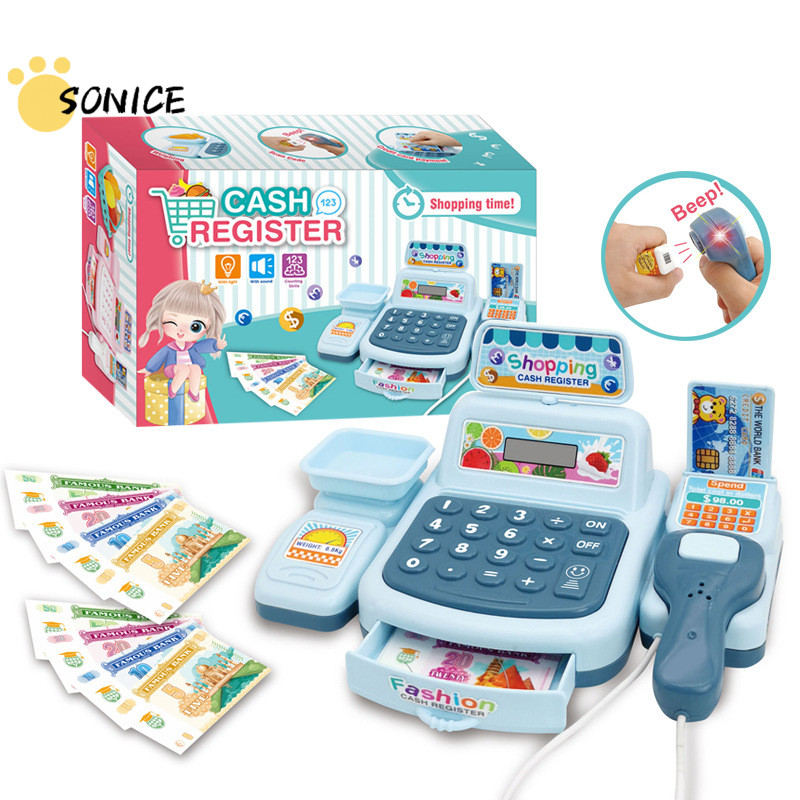 Cash Register Simulation Toy Pretend Play Set Supermarket Cashier ...