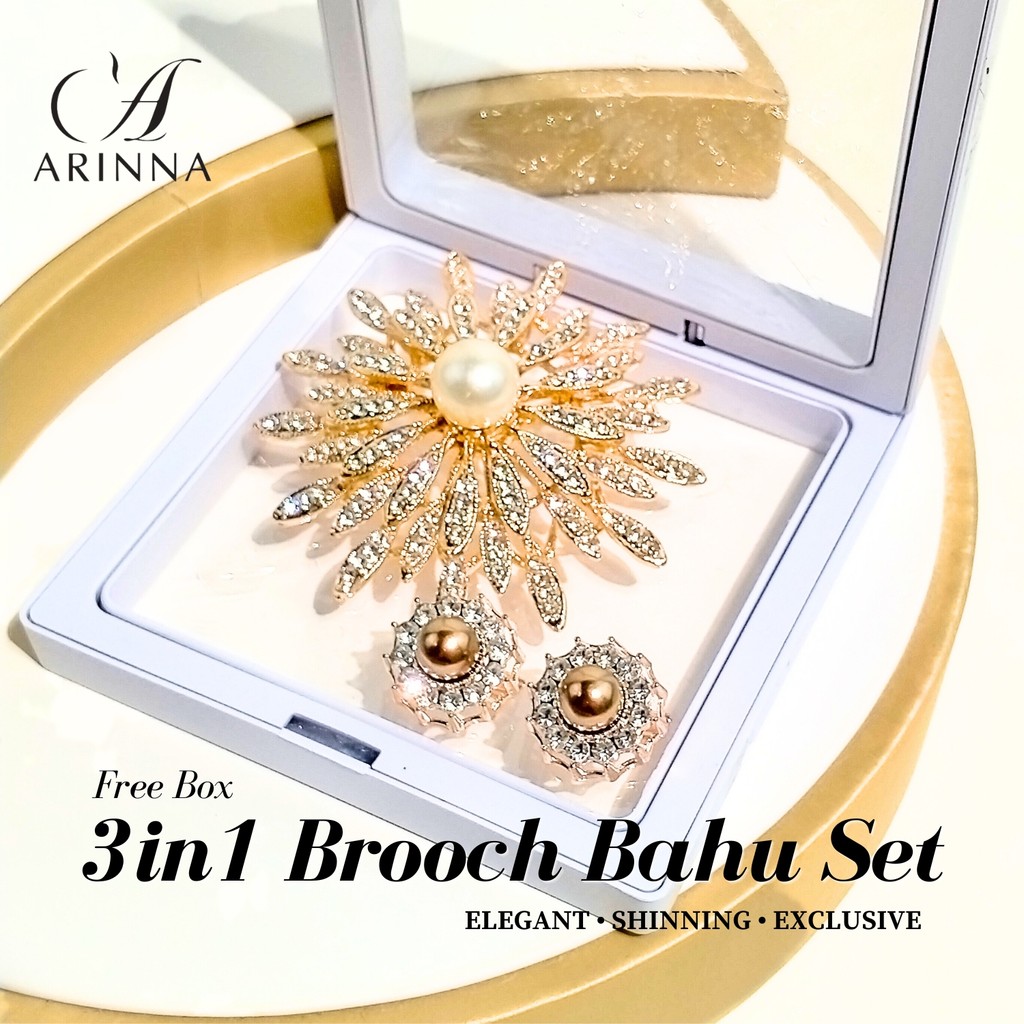 Arinna Shoulder Brooch Mutiara With Box 3in1 Set Tudung Hijab Pin Bahu ...