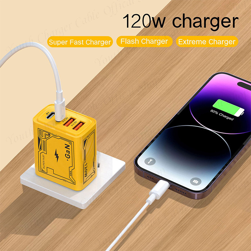 Charger Mech 2USB+2PD Phone Charger Adapter 120W GaN Super Fast ...