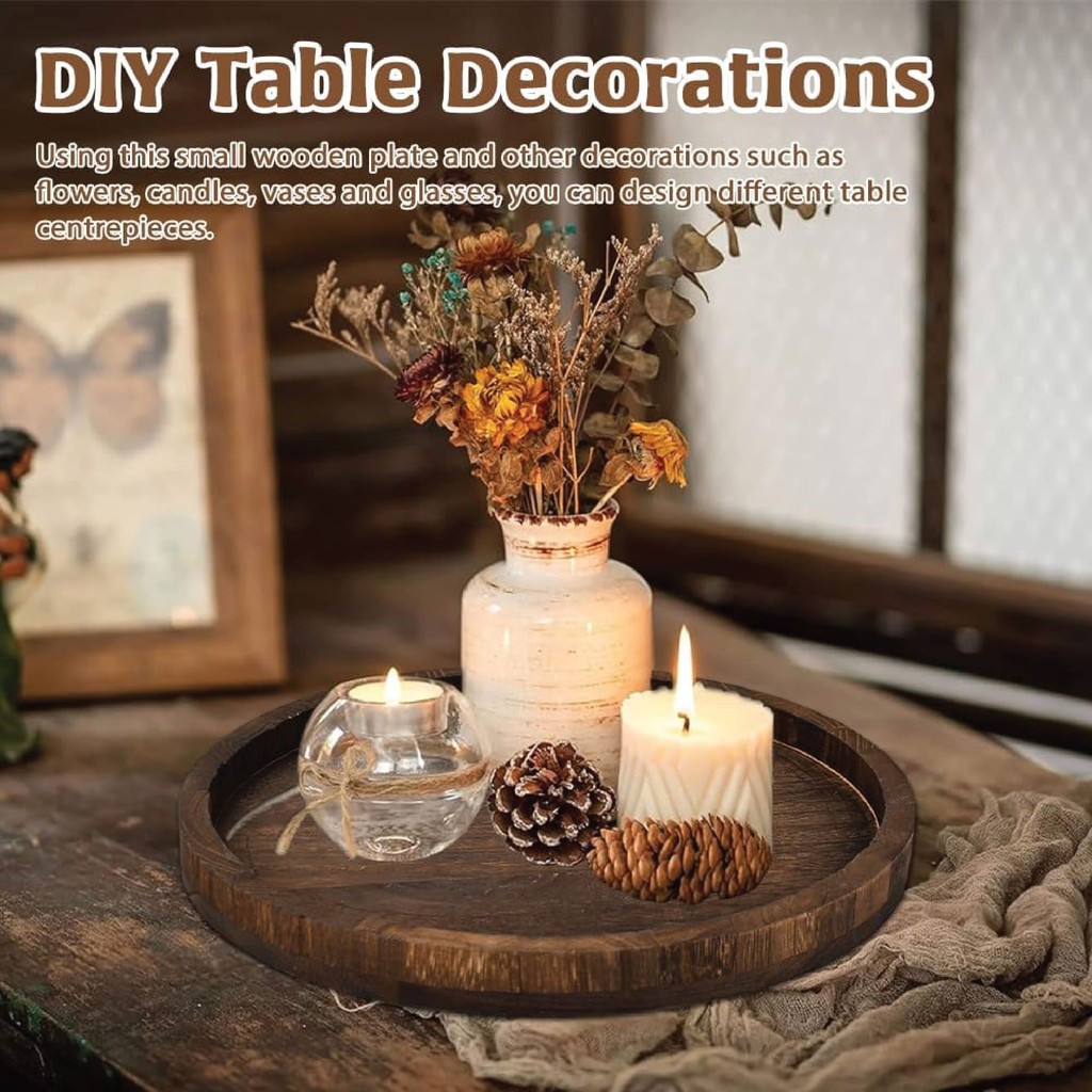 Round Wooden Tray Decor Tray Wood Rustic Decoration Table Aesthetic ...