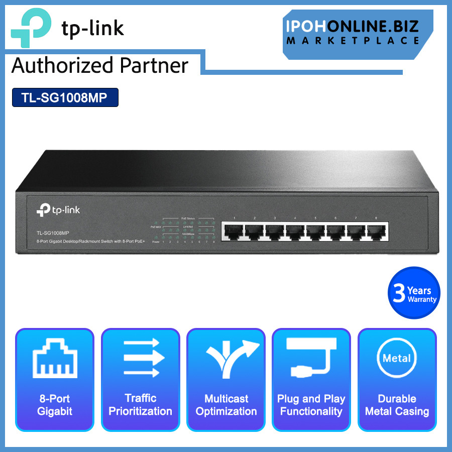 TP-LINK TL-SG1008MP 8 Port Gigabit Desktop Rackmount Network Switch ...
