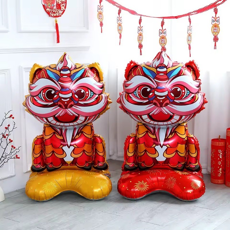 Chinese New Year Large Standing God of Wealth Lion Aluminum Film ...