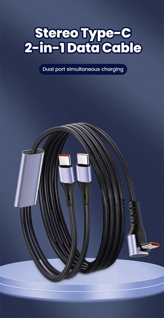 PD100W Fast Charging Data Cable 2-in-1 Stereo Elbow Type C Phone ...