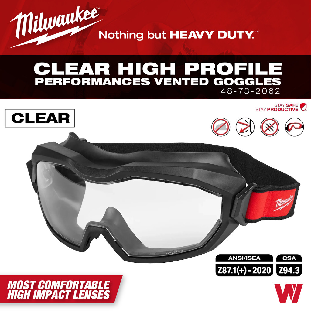 MILWAUKEE 48-73-2062 Vented Goggles With Clear Dual Coat Lens Safety ...