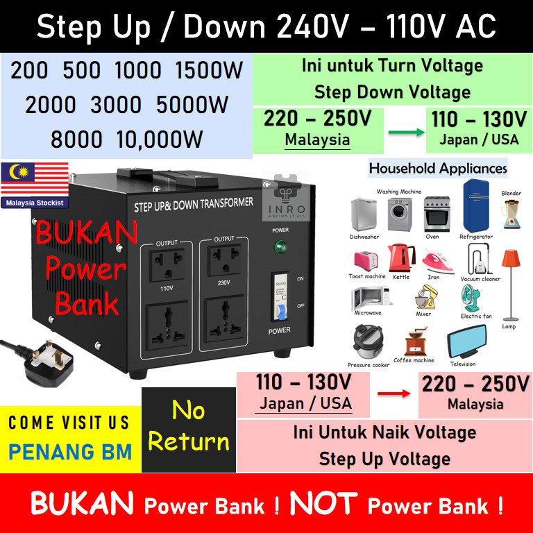 [500W 1000W] Portable Step Up / Step Down Transformer, 240V AC 110V AC ...