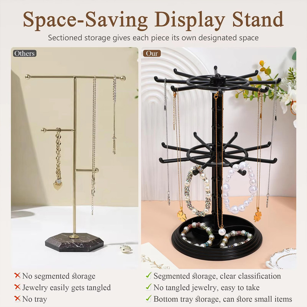 1PC Double Layer Rotating Jewelry Rack Acrylic Clear Necklace Display ...