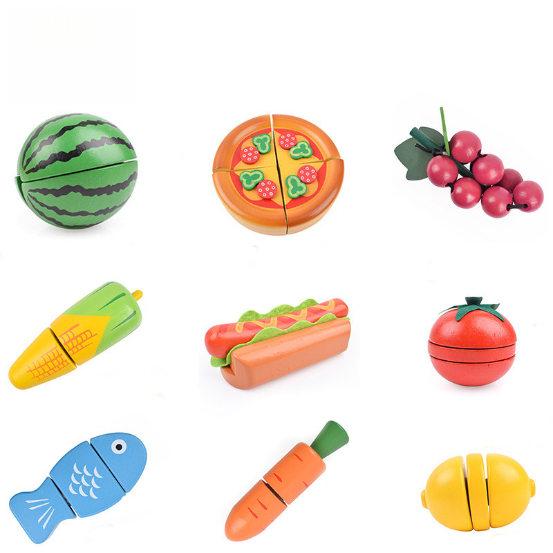 Magnetic Cutting Toy Wooden Fruits Vegetables Kids Kitchen Pretend Play ...