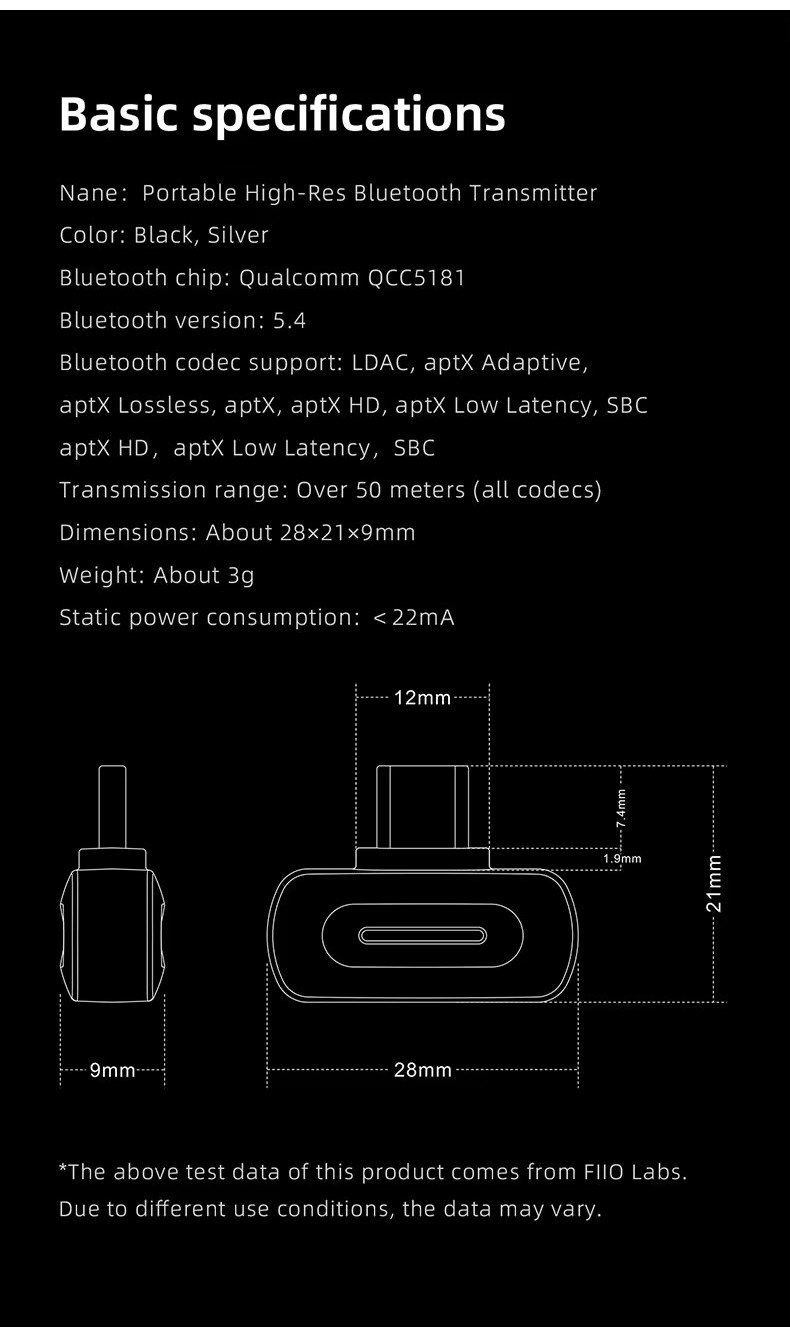 FiiO BT11, Bluetooth Transmitter: Type-C Wireless Audio Dongle with LDAC/AptX Adaptive for ...
