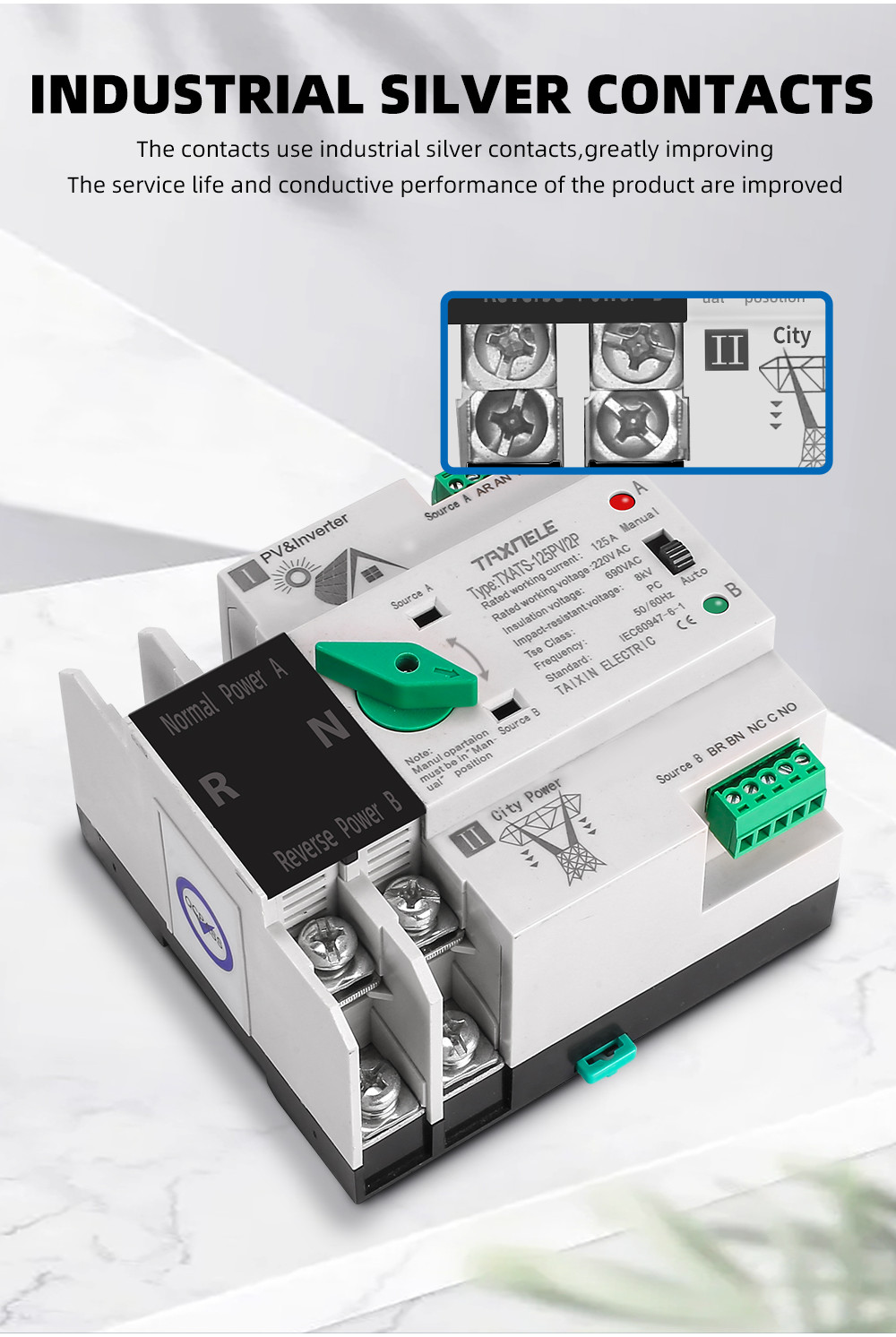 2P 3P 4P Din Rail ATS PV Inverter Dual Power Automatic Transfer Switch ...