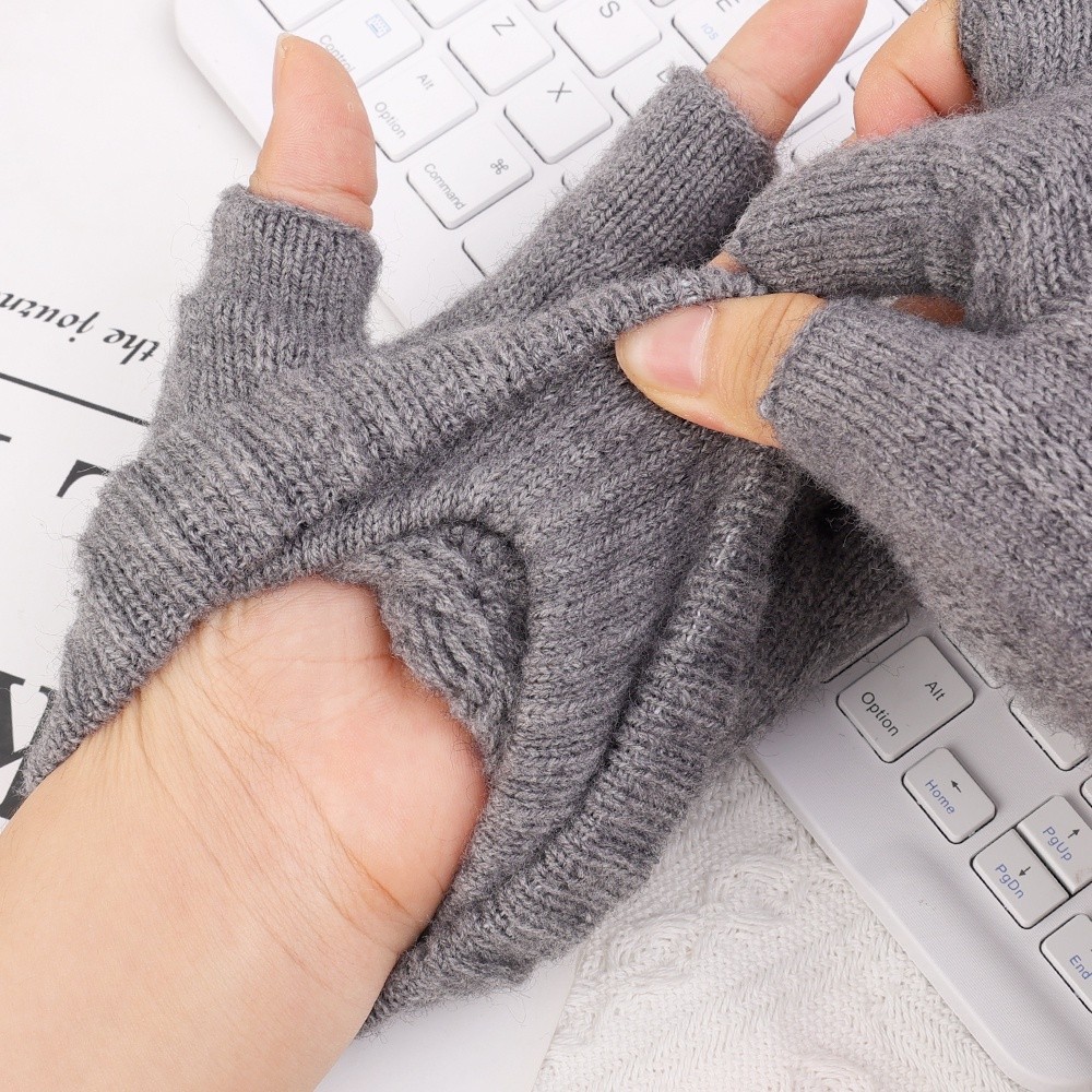 Women Men Winter Fingerless Knitted Gloves - Office Writting Working ...