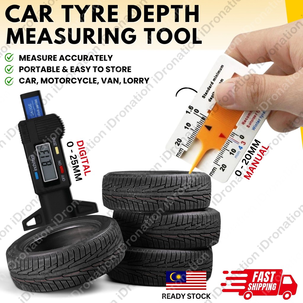 Tyre Depth Gauge Checker Meter Tread LCD Digital Measuring Tool ...
