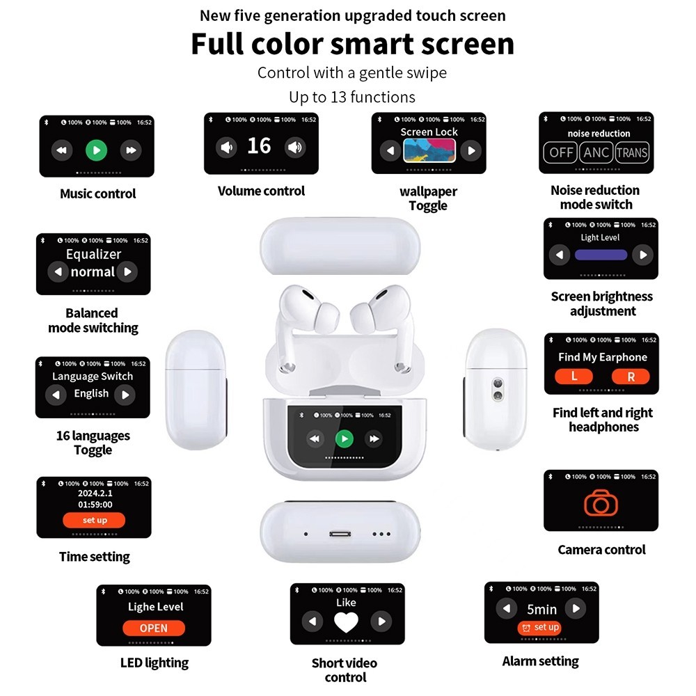 A9 Pro Earphone & Case Bluetooth Wireless Earbuds with Screen Headset ...